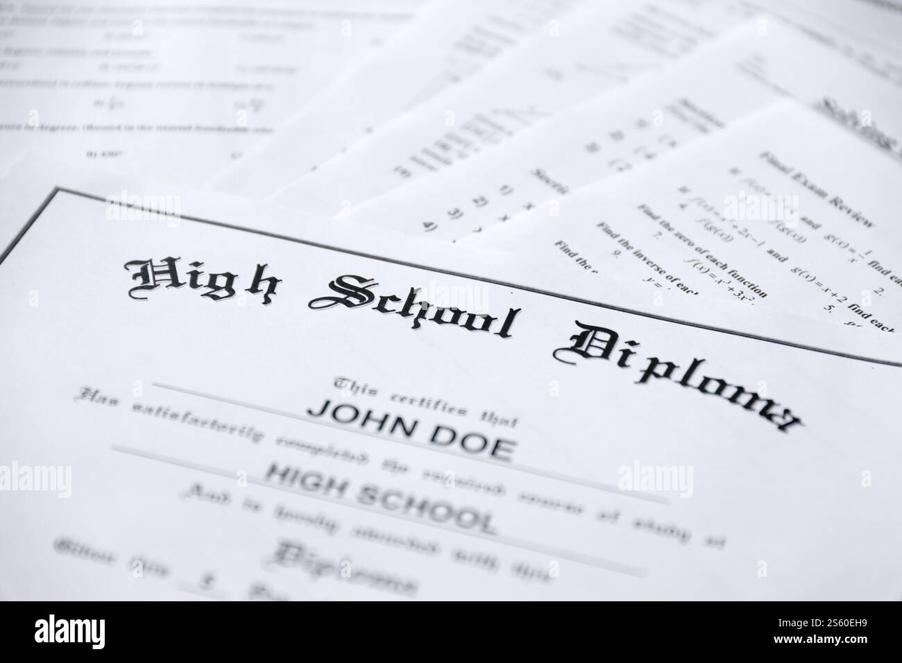 High School Diploma copy lies on many pages of alghebra and geometry ...