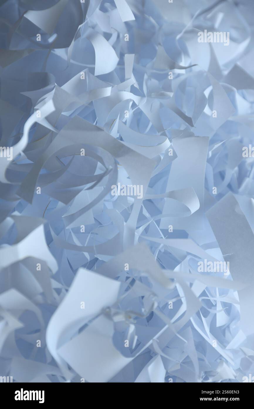 Shredded paper texture background, top view of many white paper strips ...