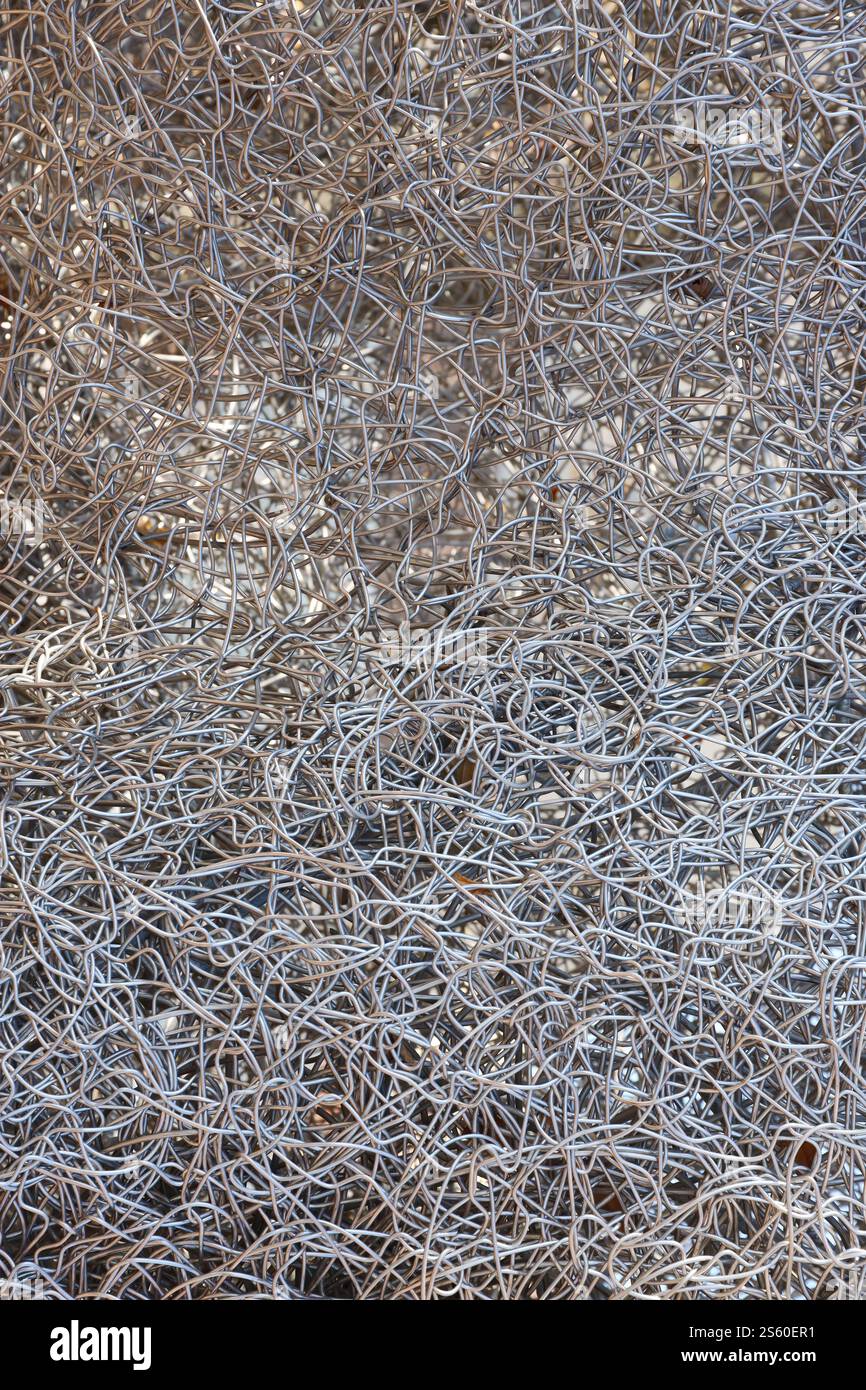 Metal wire texture background in full screen. Scrap of non-ferrous ...