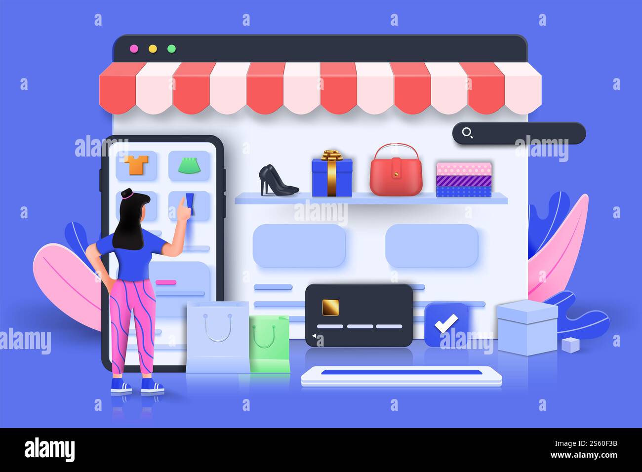 Online shopping 3D Illustration, online shop, online payment concept ...