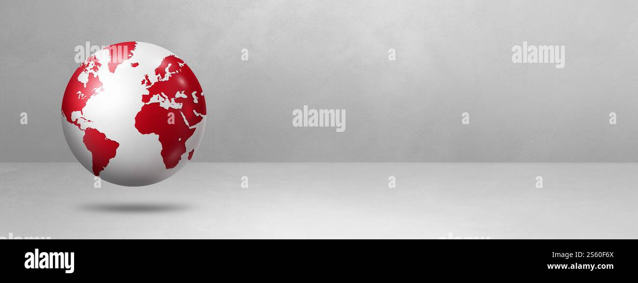 World globe, red earth map, floating over a white background. 3D ...