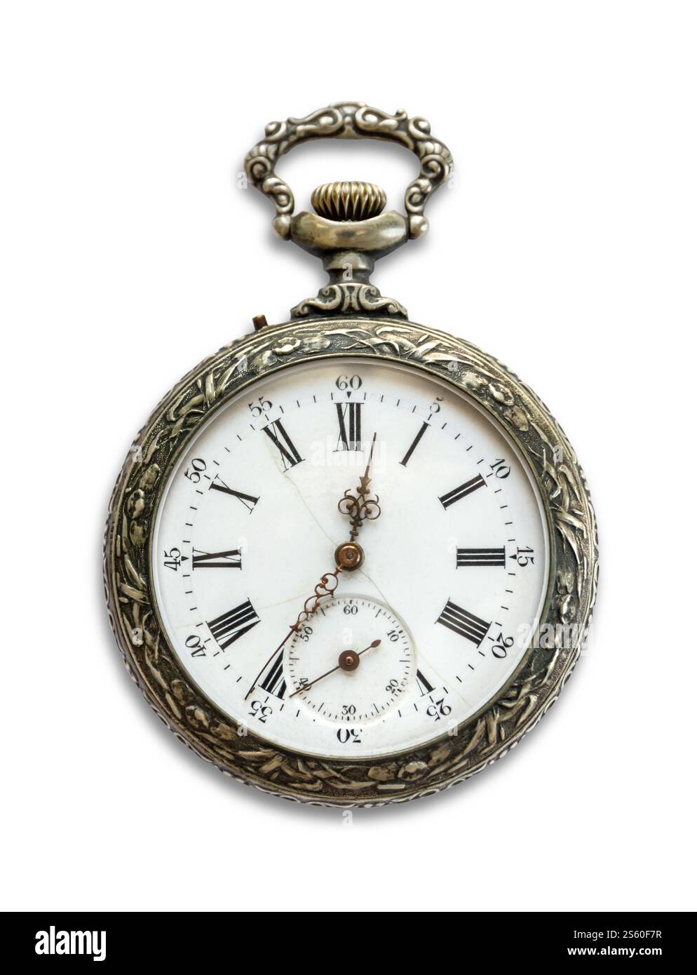 Vintage Pocket watch with shadow isolated on white background. Concept ...