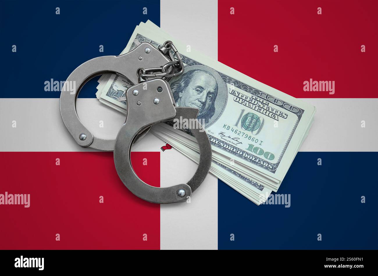 Dominican Republic flag with handcuffs and a bundle of dollars ...
