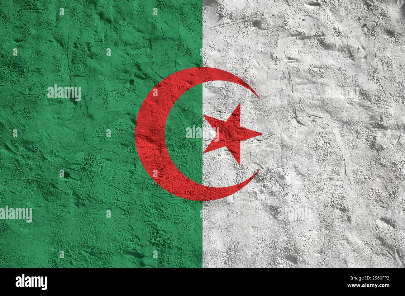 Algeria flag depicted in bright paint colors on old relief plastering ...
