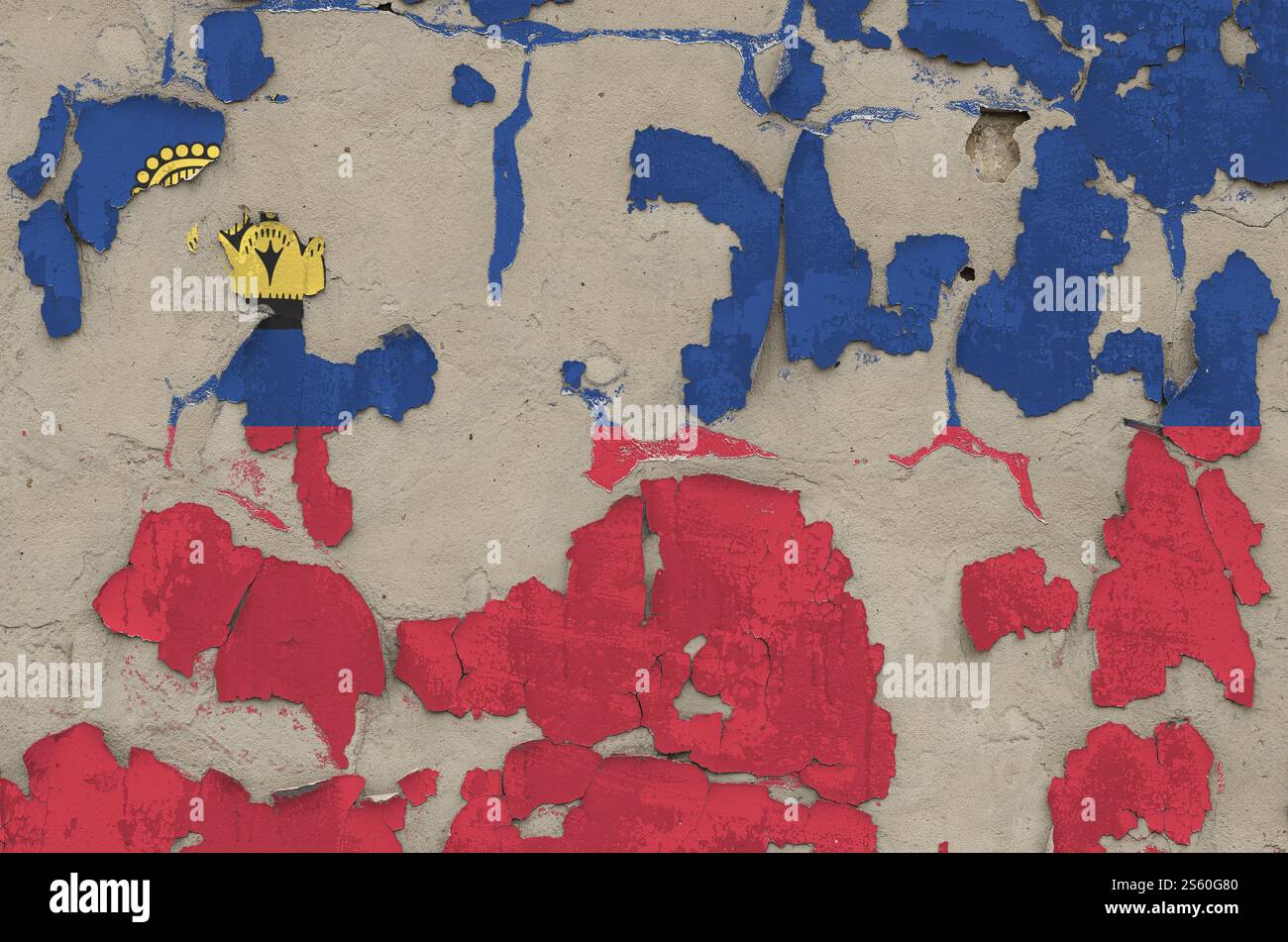 Liechtenstein flag depicted in paint colors on old obsolete messy ...