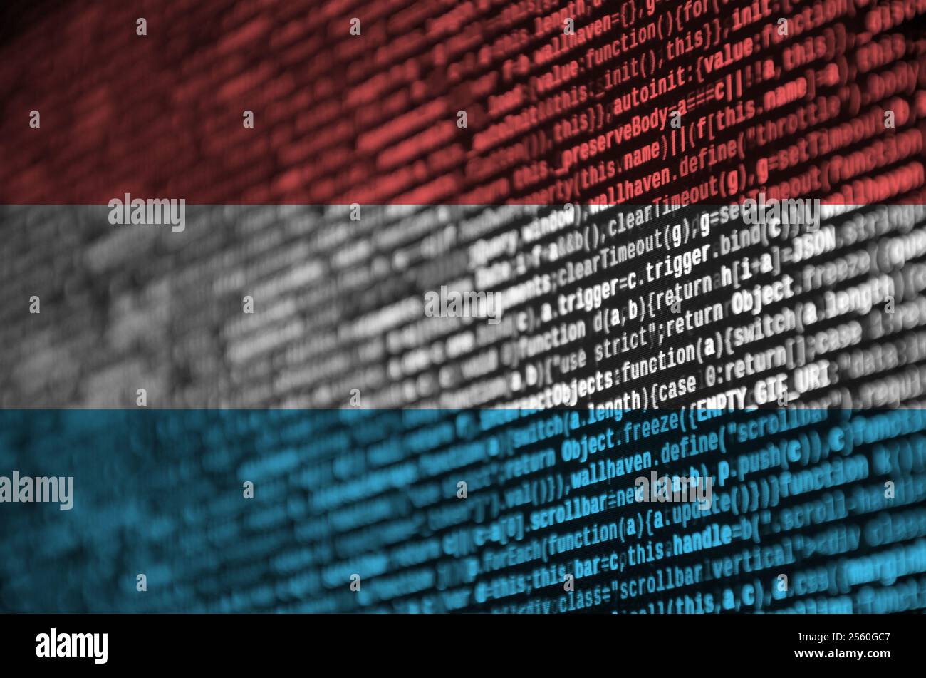 Luxembourg flag is depicted on the screen with the program code. The ...