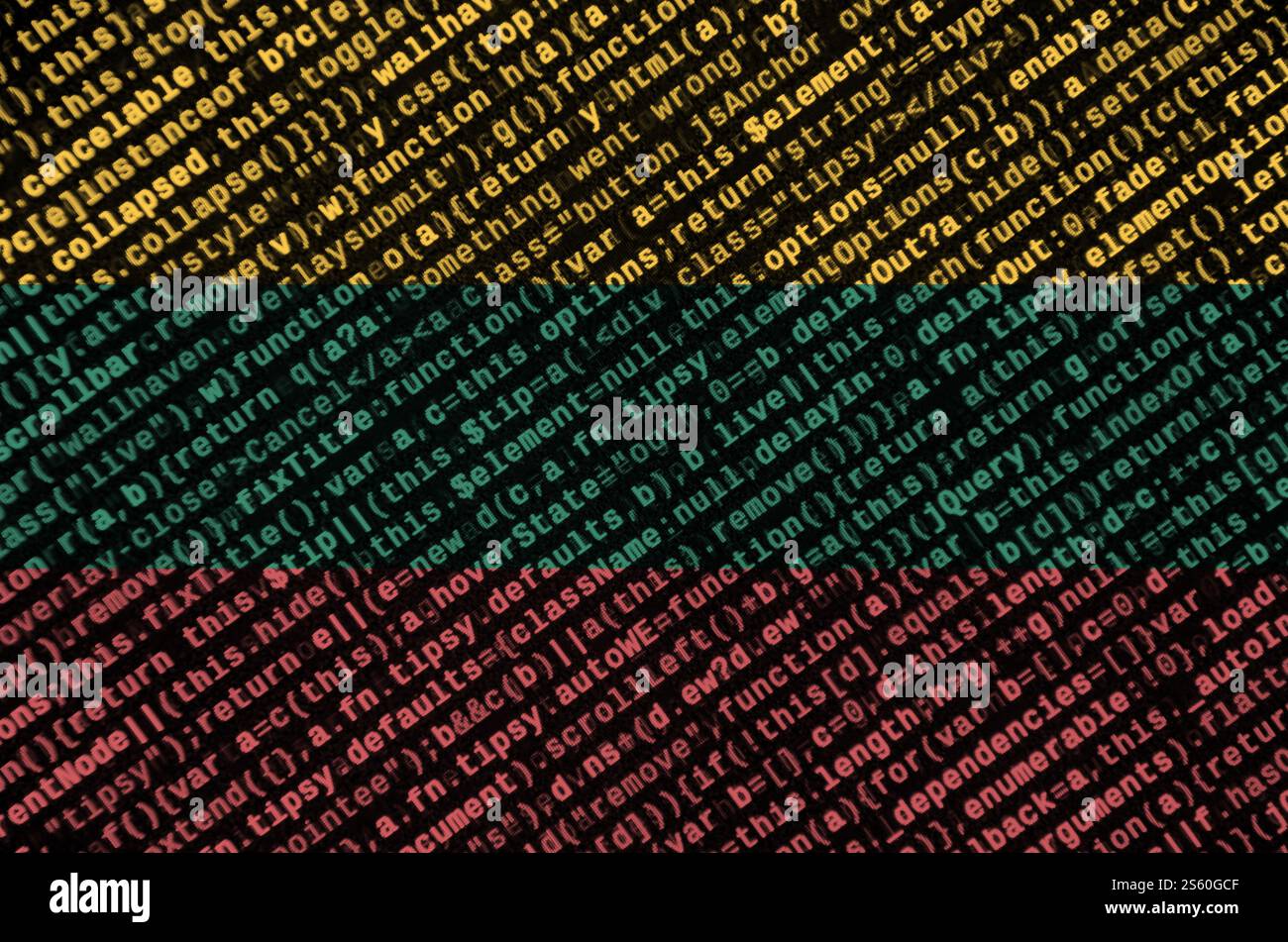Lithuania flag is depicted on the screen with the program code. The ...