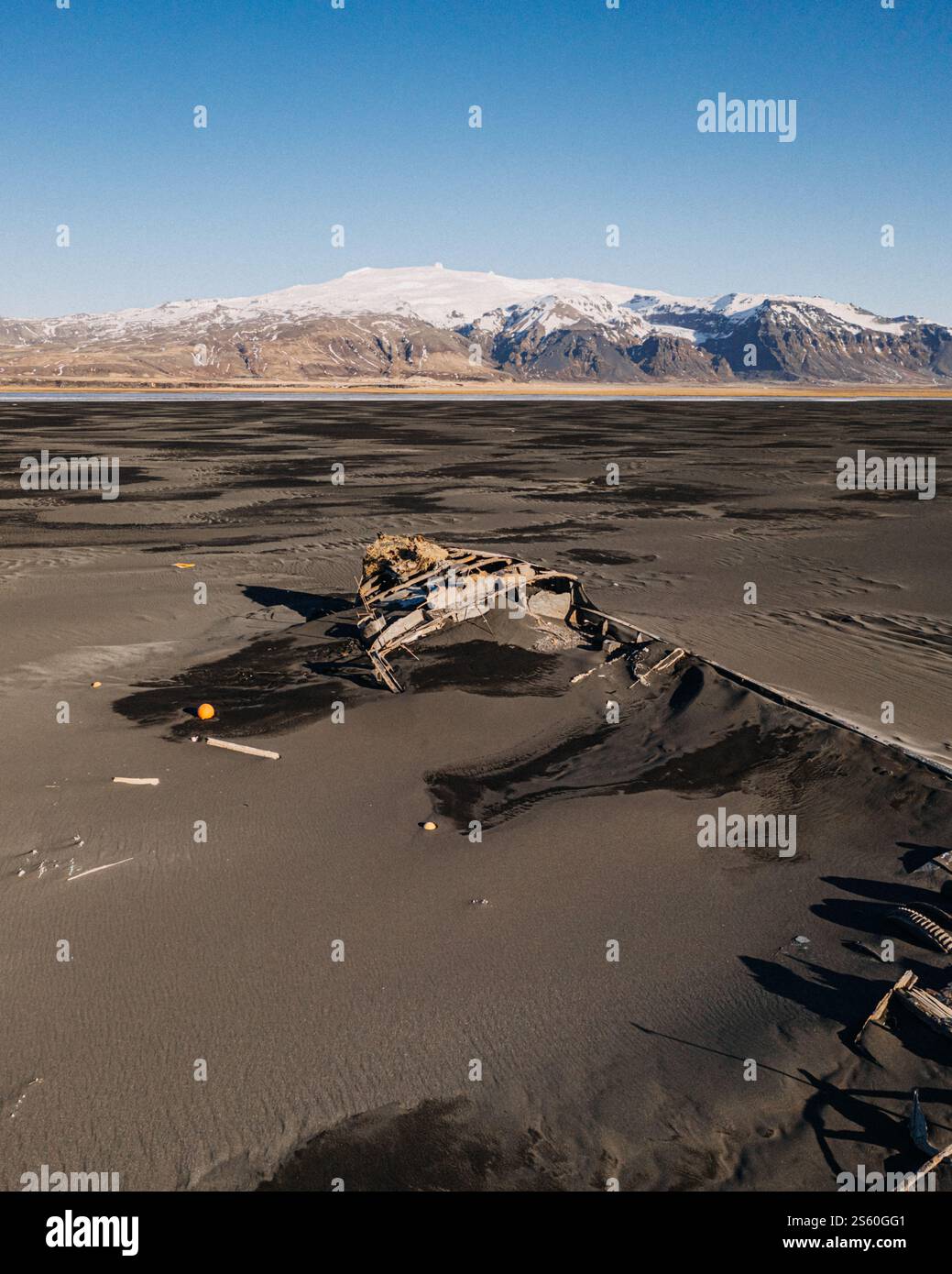 The Marconi shipwreck resting on the black sands of Stúfur beach in ...