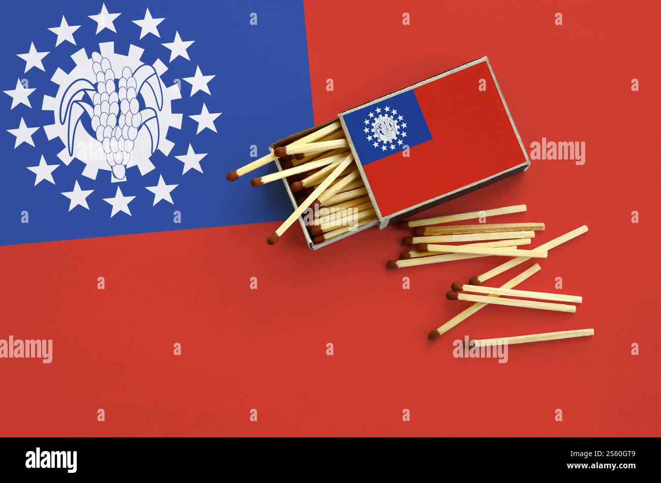 Myanmar flag is shown on an open matchbox hi-res stock photography and ...