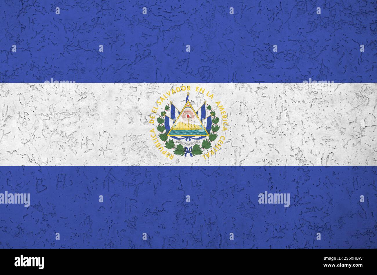 El Salvador flag depicted in bright paint colors on old relief ...