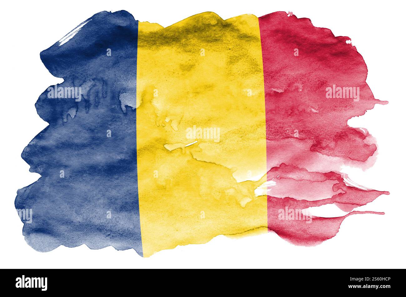 Chad flag is depicted in liquid watercolor style isolated on white ...