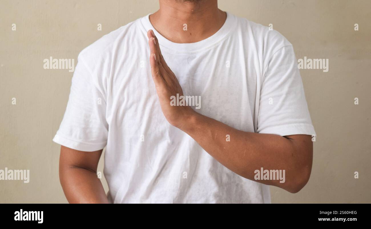 young man showing sign language with hand gestures speaking body ...