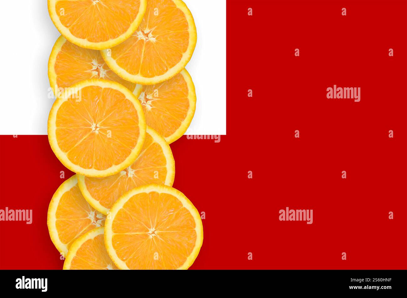 Tonga flag and vertical row of orange citrus fruit slices. Concept of ...