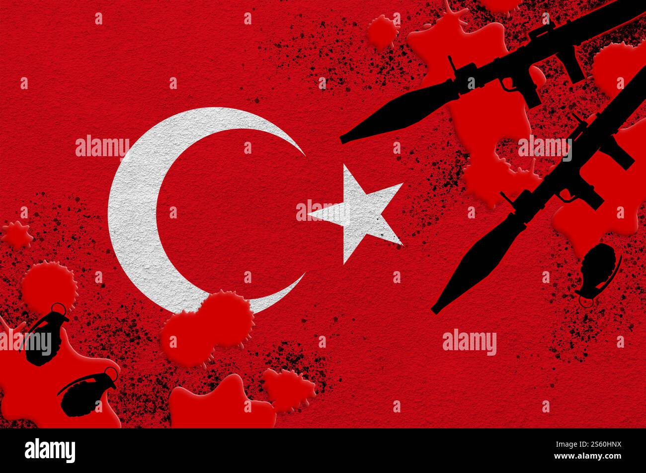 Turkey flag and rocket launchers with grenades in blood. Concept for ...