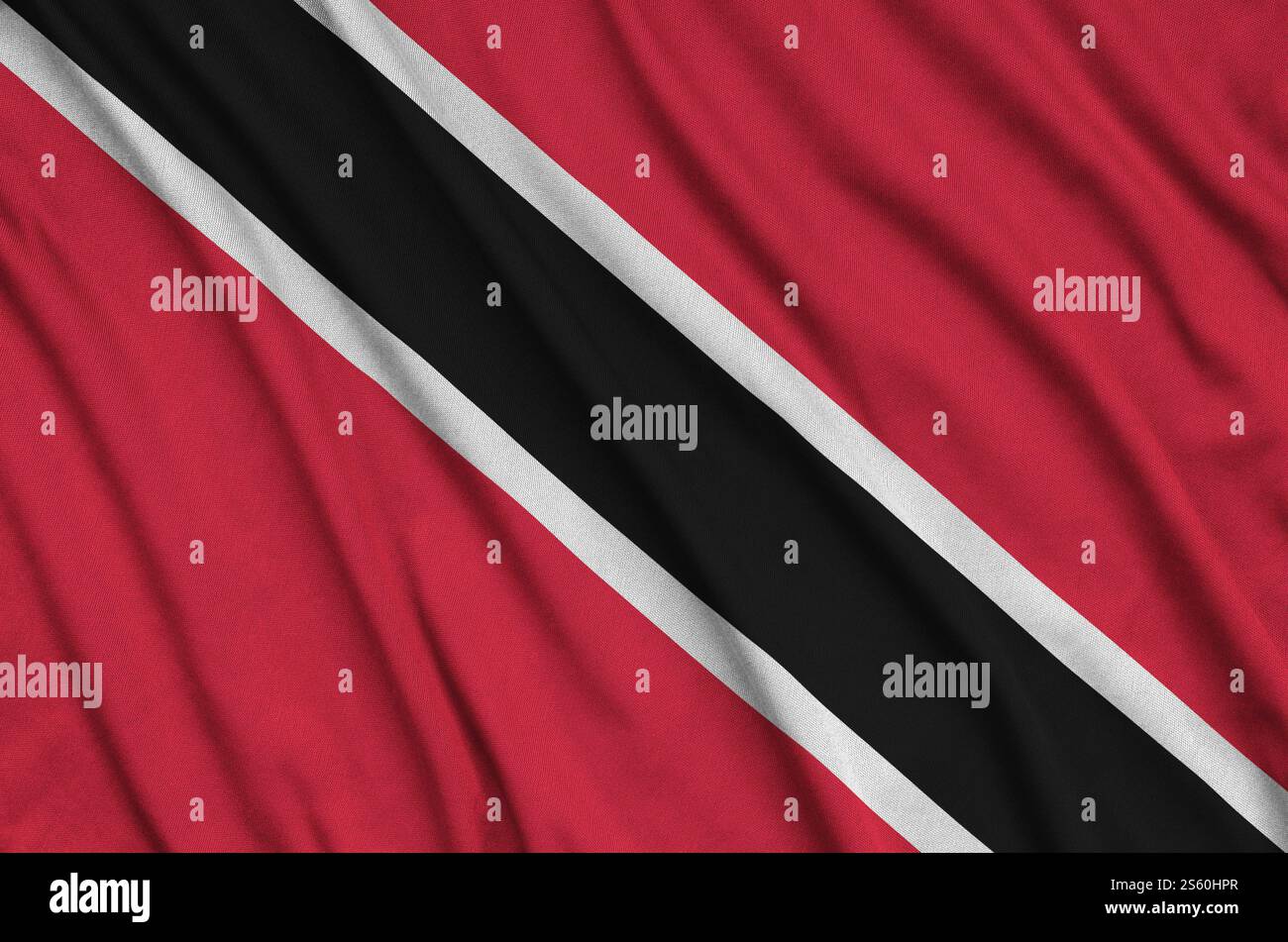 Trinidad and Tobago flag is depicted on a sports cloth fabric with many ...