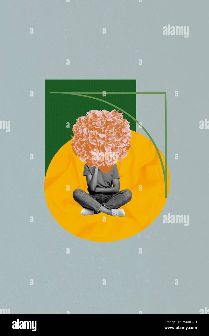 Poster image vertical photo collage of anonym girl instead head ...