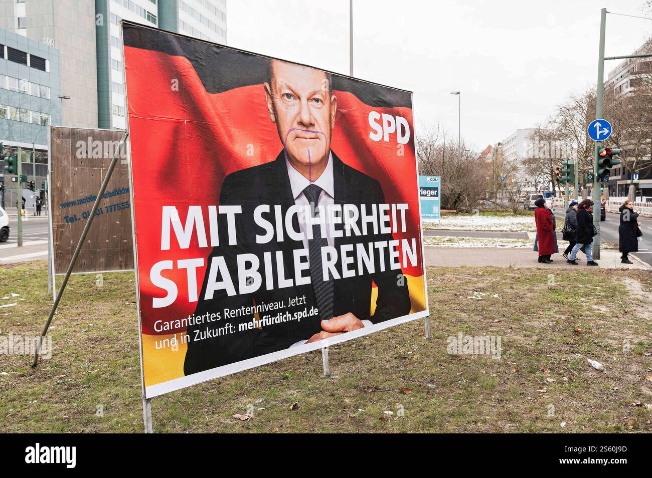 Wahlplakat zur Bundestagswahl mit Motiv Olaf Scholz SPD. Berlin, 14.01.2025 *** Election poster ...