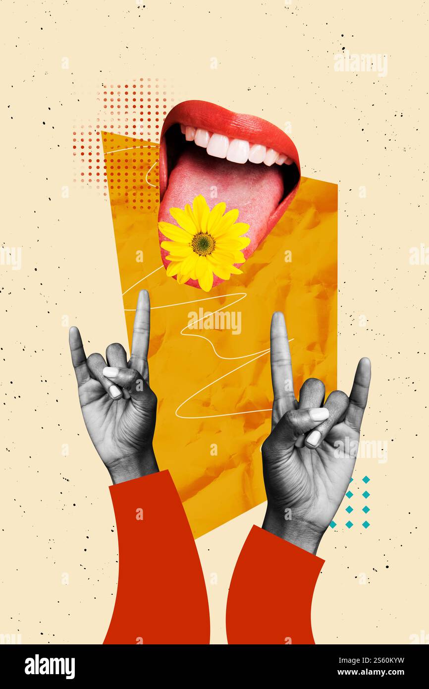 Template poster trend artwork 3D photo collage of rock punk body ...