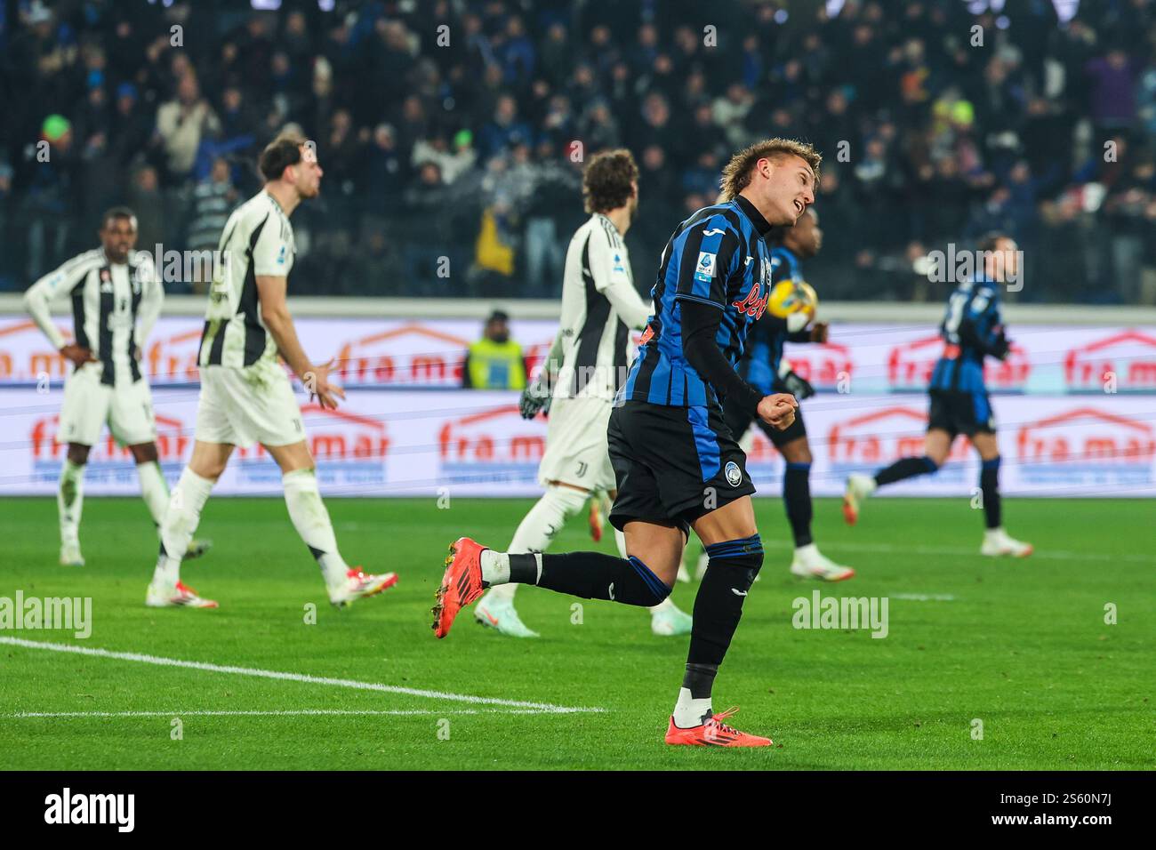 Bergamo, Italy. 14th Jan, 2025. Mateo Retegui of Atalanta BC celebrates ...