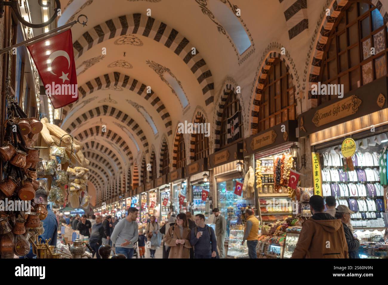Tourists shopping inside the Istanbul Spice Bazaar. The Spice Bazaar ...