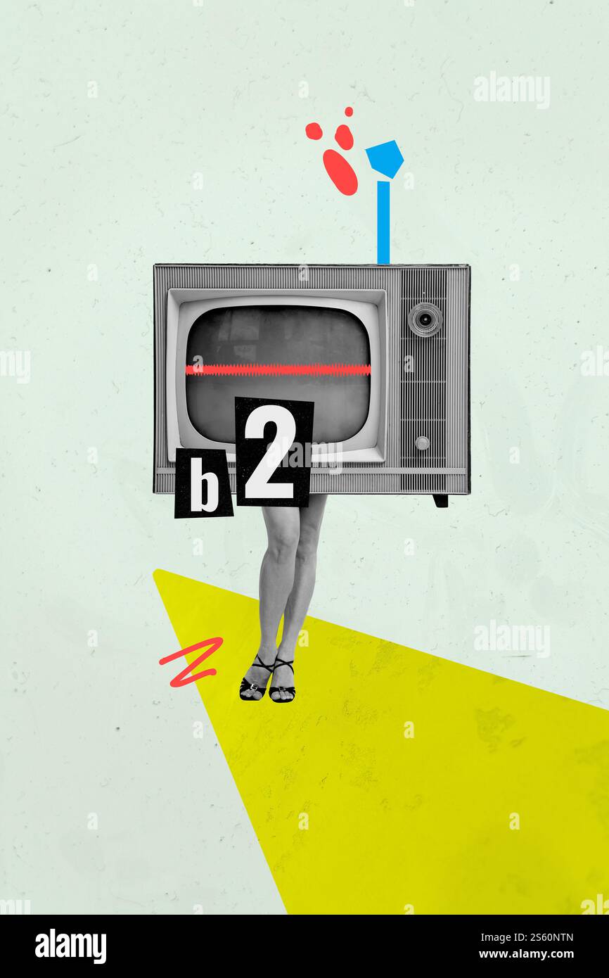 Composite artwork 3D photo collage trend template of weird television ...