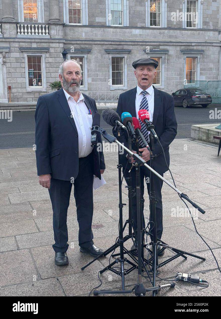 Danny Healy-Rae and Michael Healy-Rae speak to the media outside ...