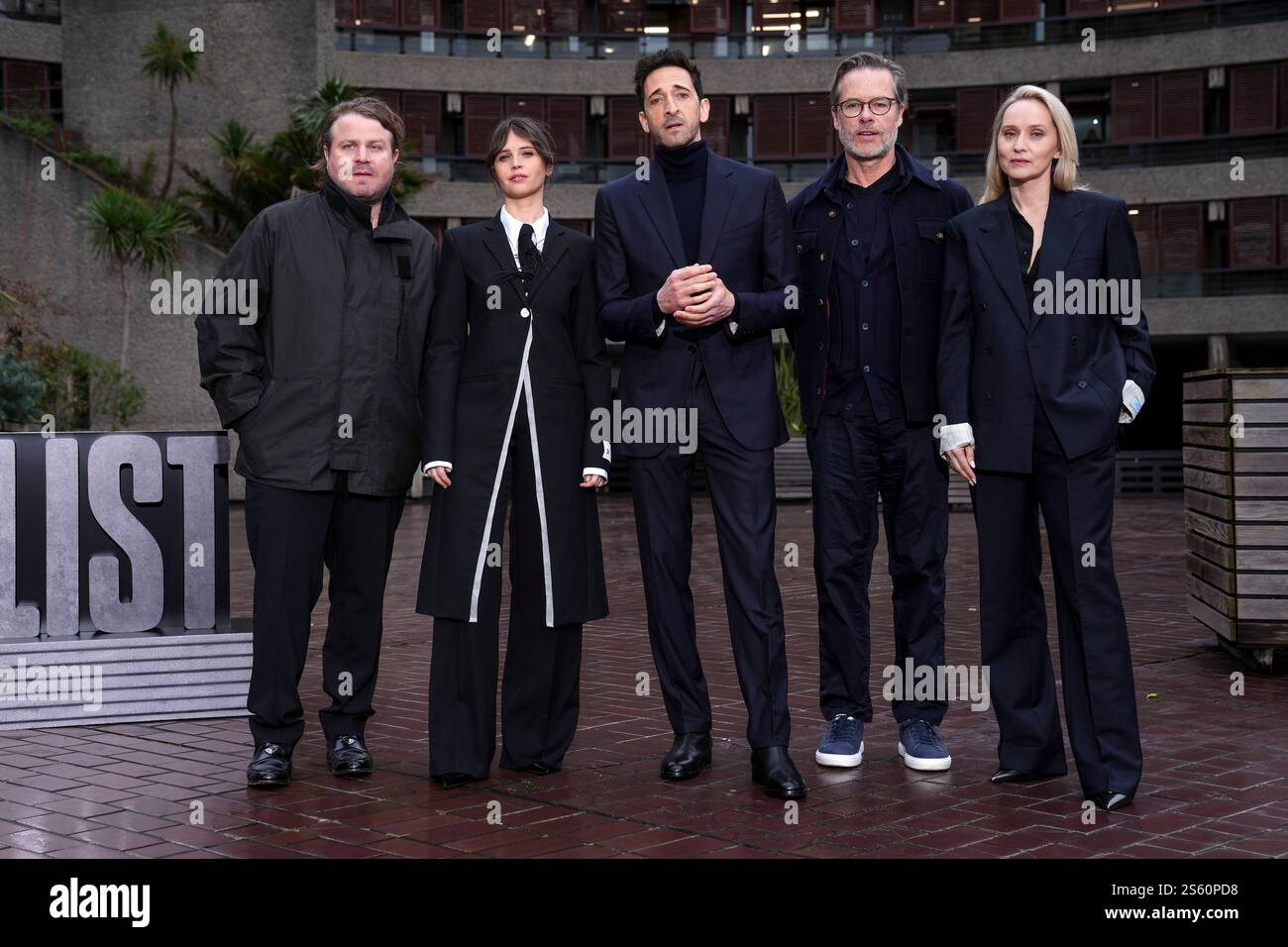 Director Brady Corbet, from left, Felicity Jones, Adrien Brody, Guy Pearce and writer Mona ...