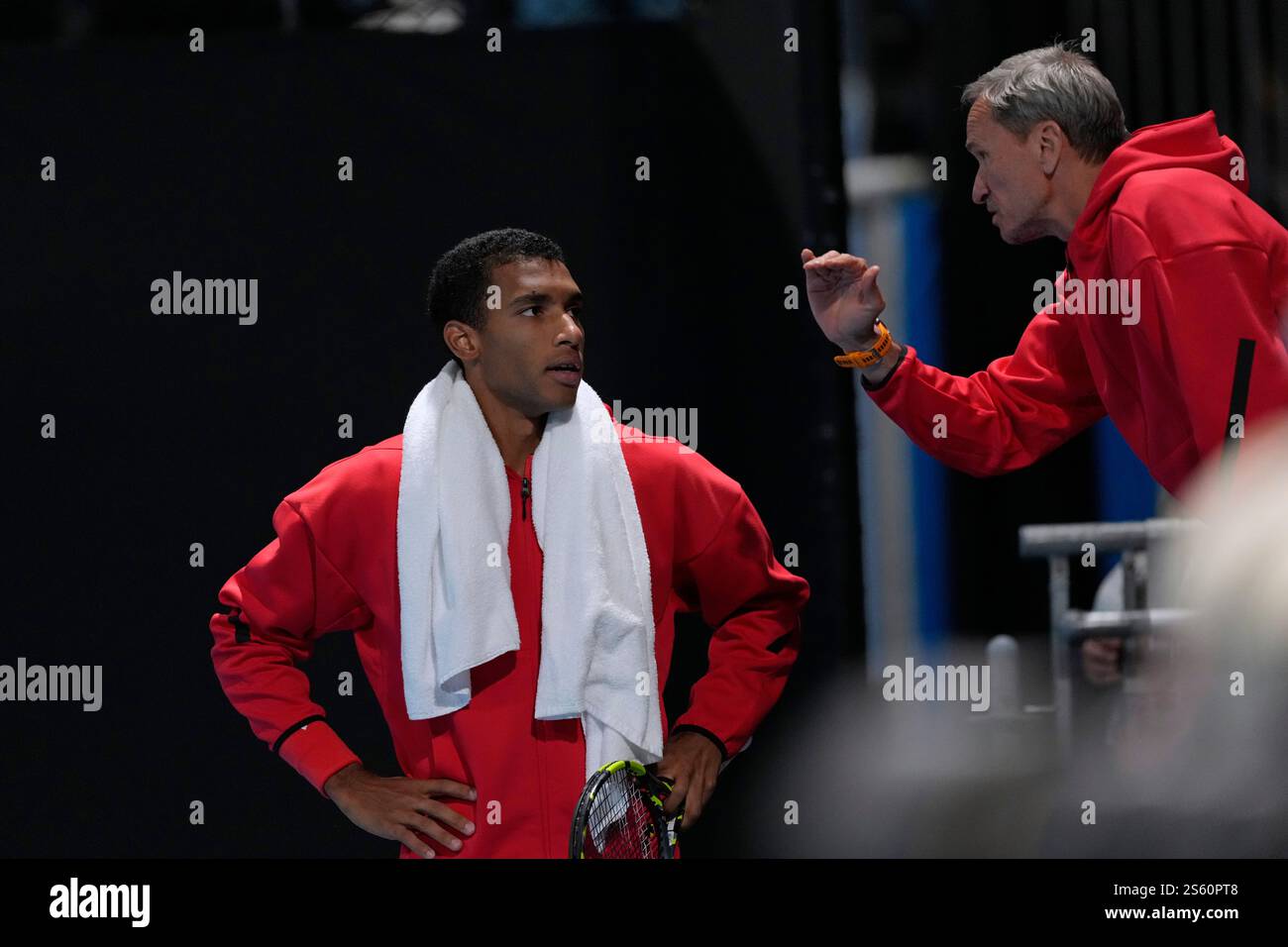 Frederic Fontang, right, coach of Felix Auger-Aliassime of Canada ...