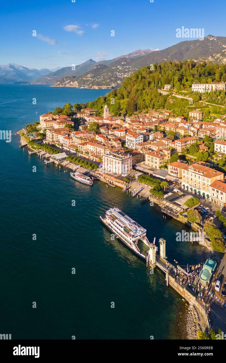 Aerial view of Bellagio town, on lake Como, in summer. Como Province ...