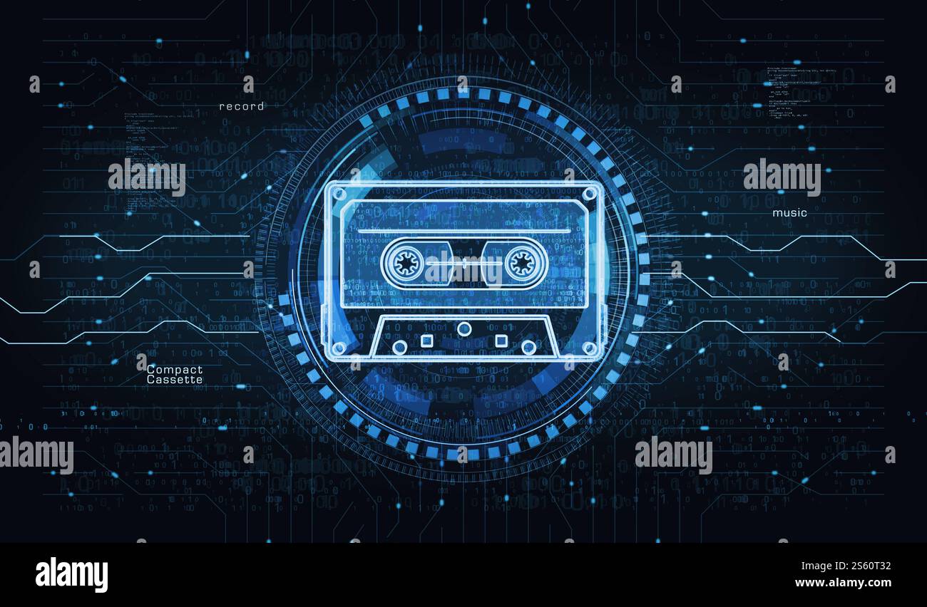Audio Cassette tape retro 80s music record symbol digital concept ...