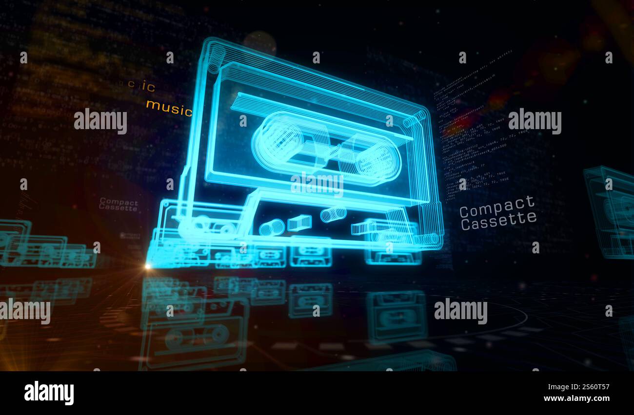 Audio Cassette tape retro 80s music record symbol digital concept ...