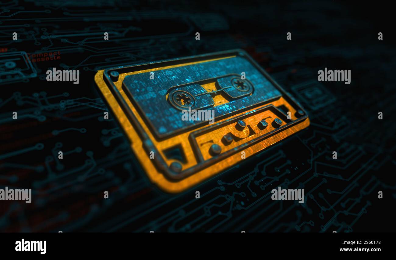 Audio Cassette tape retro 80s music record symbol digital concept ...