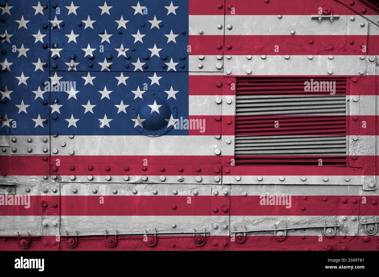 United States of America flag depicted on side part of military armored ...