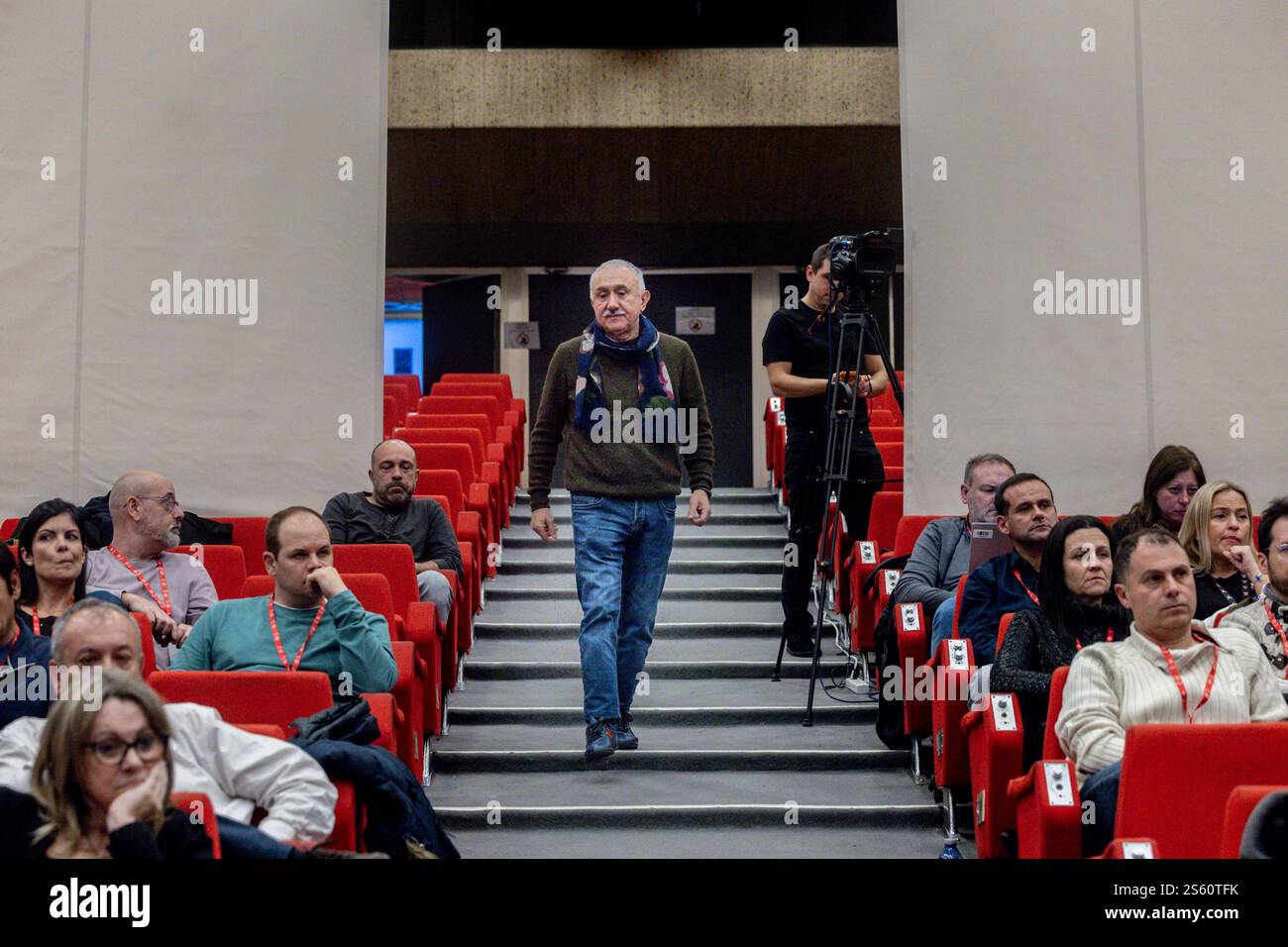 UGT Secretary General, Pepe Álvarez, on his arrival at the CaixaBank ...
