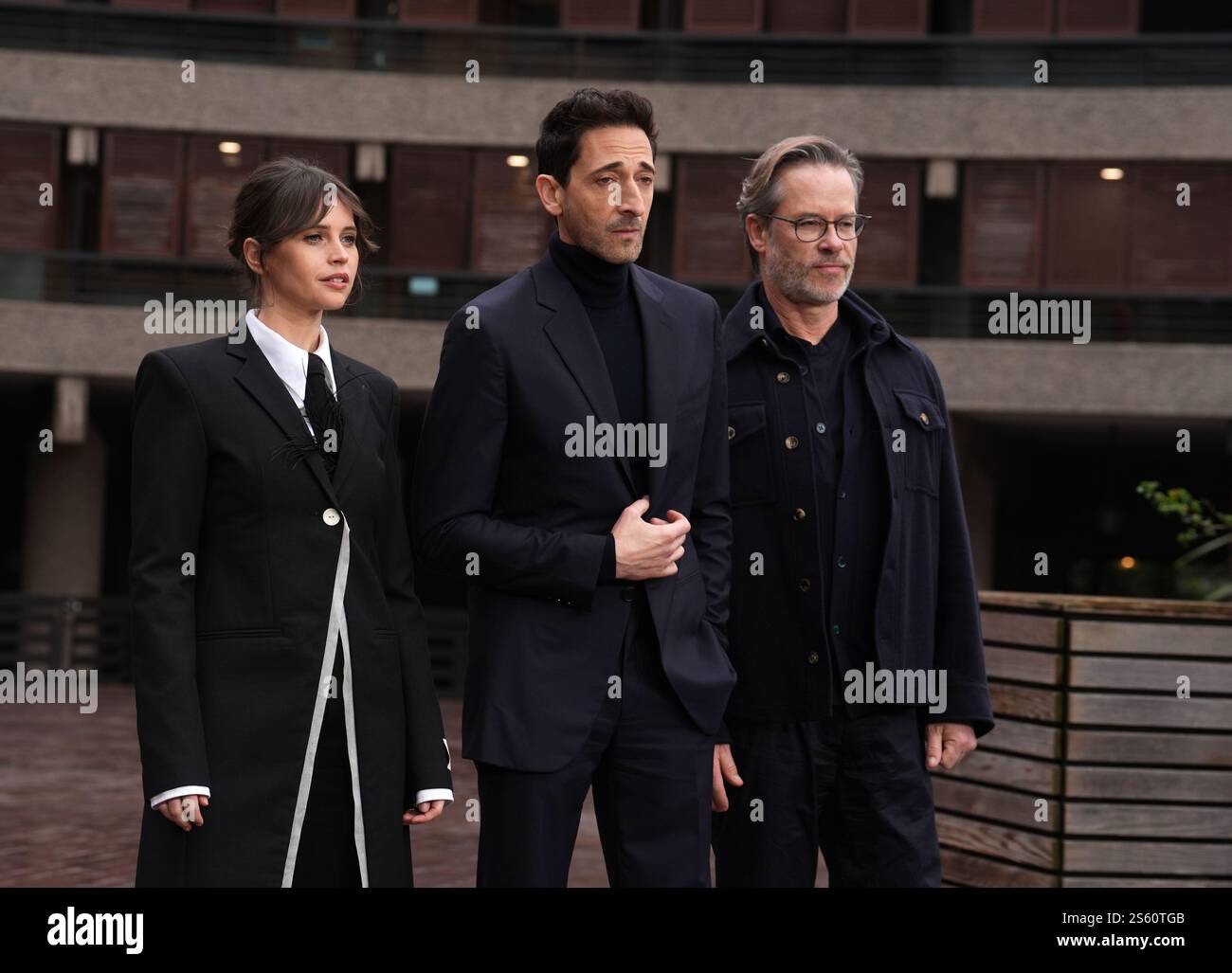 (left to right) Felicity Jones, Adrien Brody and Guy Pearce attending the photocall for The ...