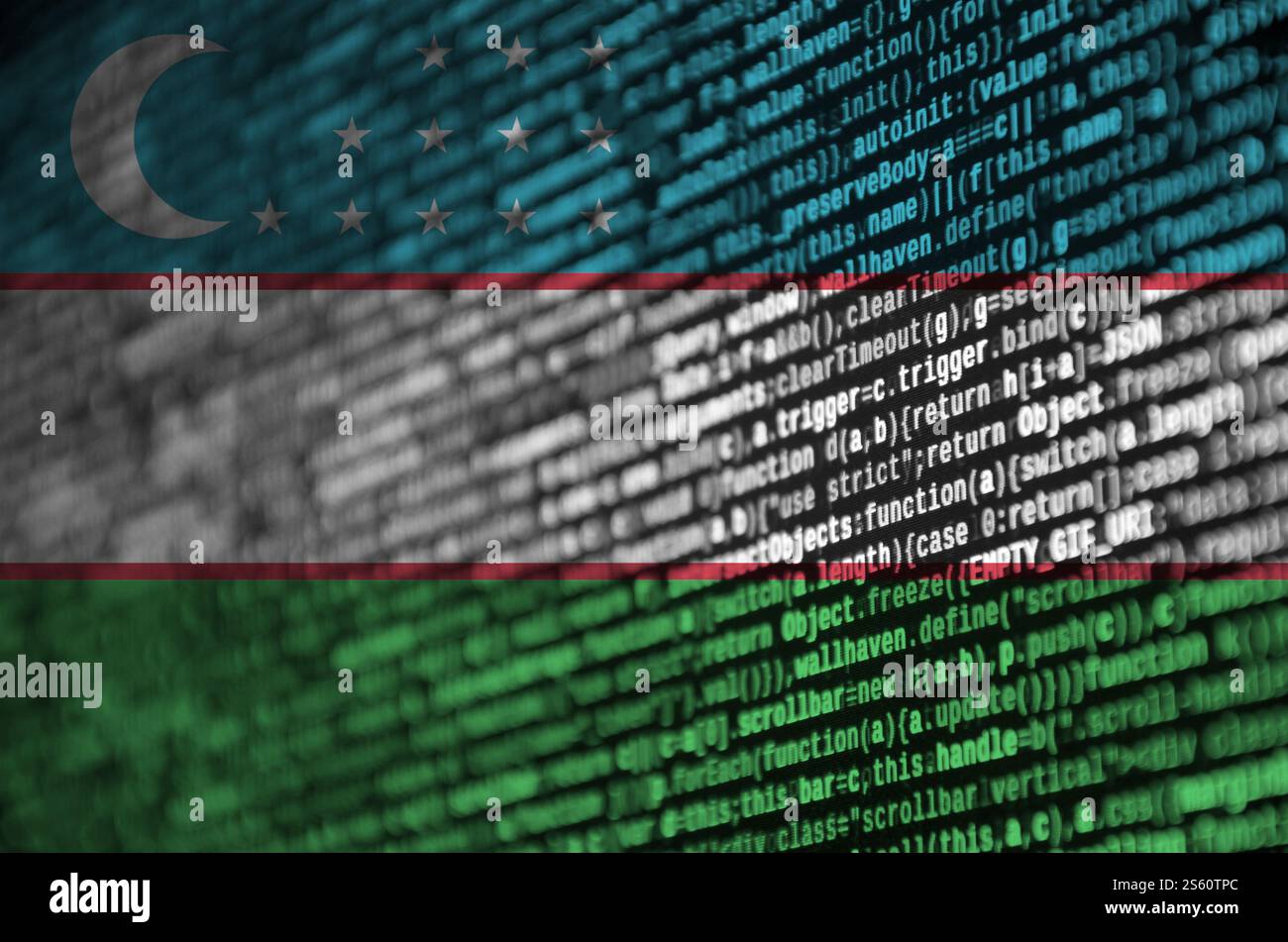 Uzbekistan flag is depicted on the screen with the program code. The ...