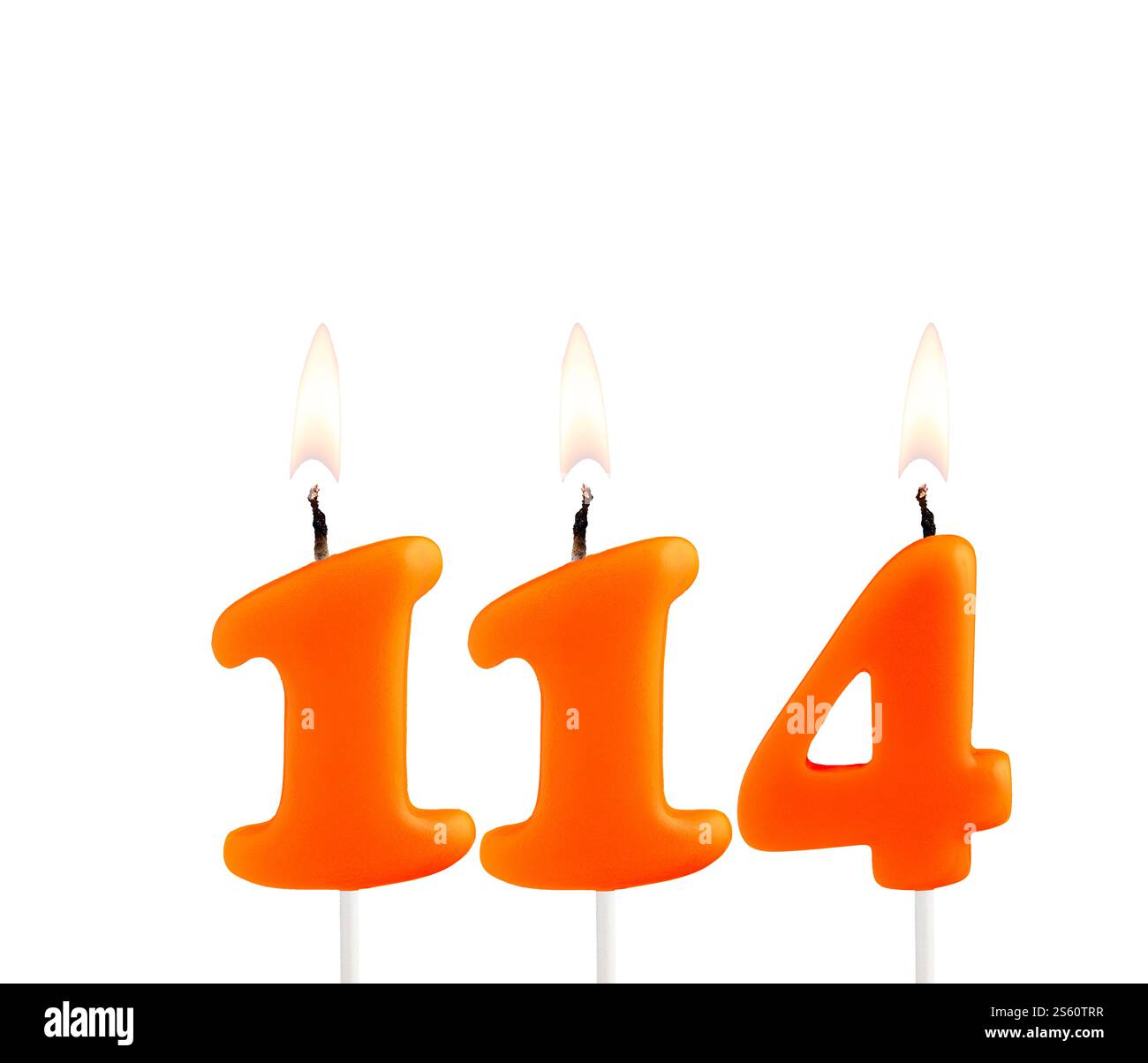 Orange birthday candle on white background - Number 114 Stock Photo - Alamy