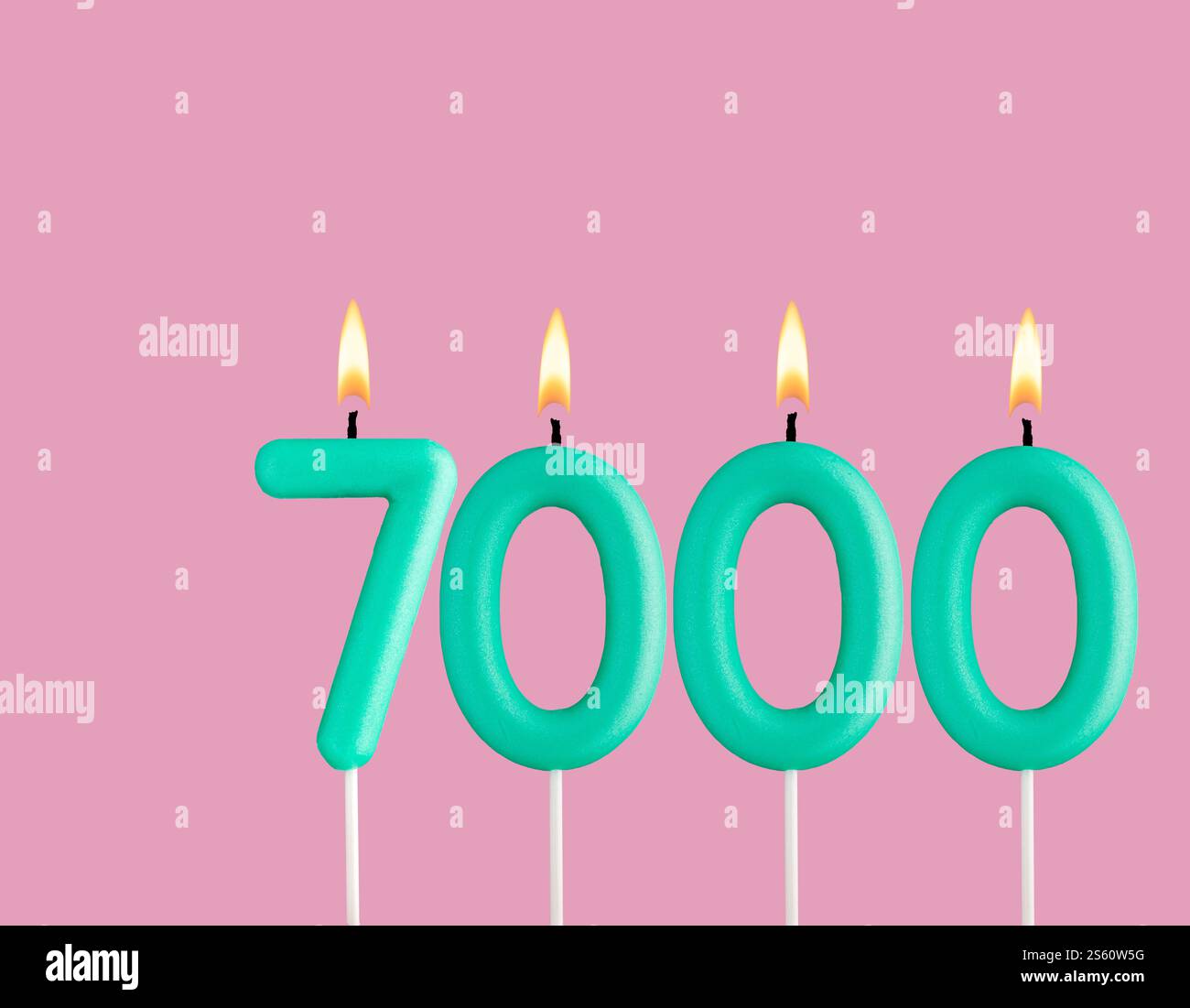 Birthday card with green number 7000 candle - Pastel pink background ...
