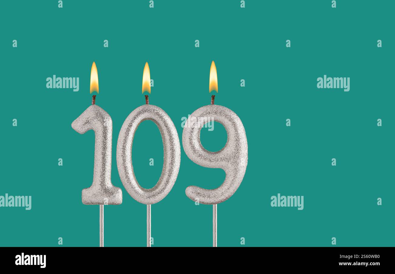 Birthday candle number 109 - Card on a green background Stock Photo - Alamy