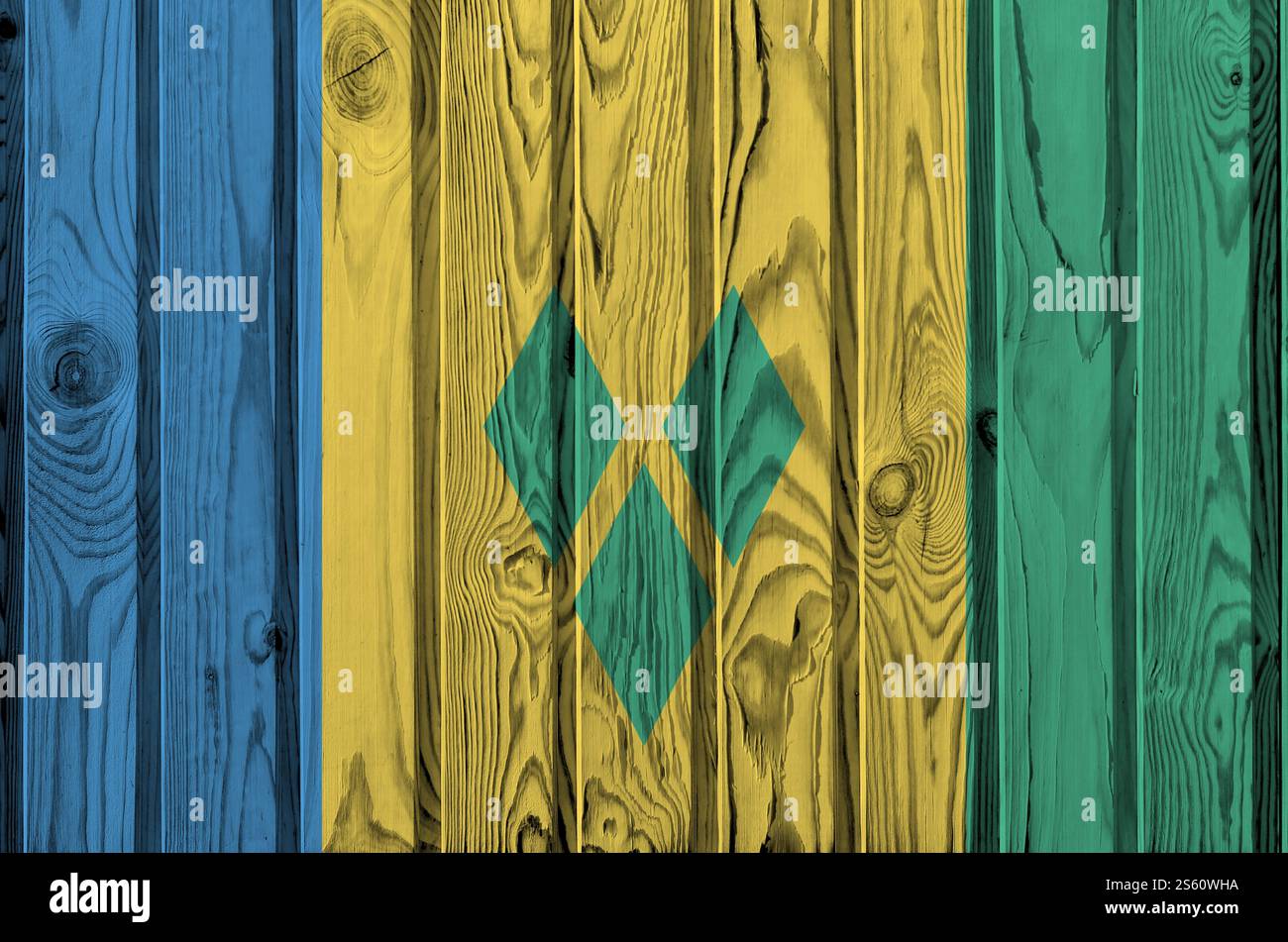Saint Vincent and the Grenadines flag depicted in bright paint colors ...