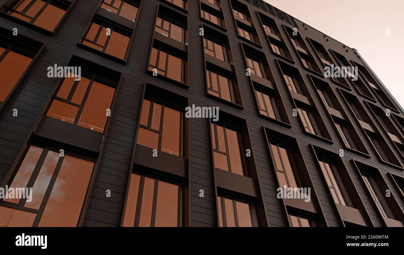 Exterior of modern dark house object, skyscraper. Real estate ...