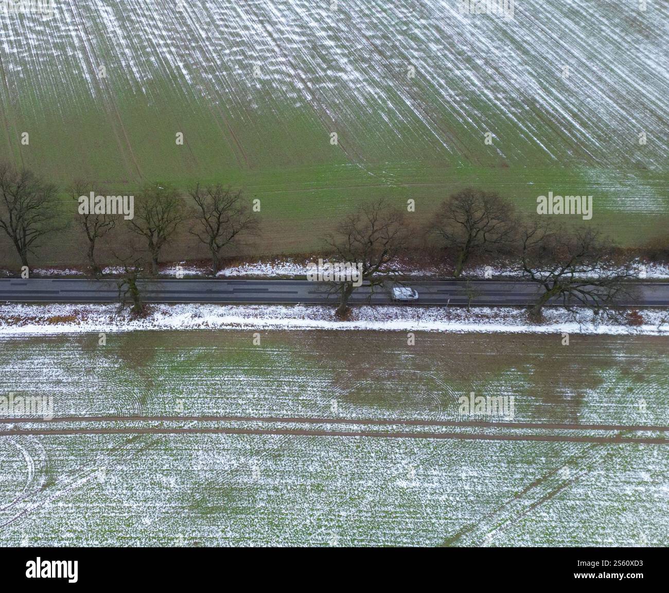Treplin, Germany. 15th Jan, 2025. There is a little snow on fields and ...