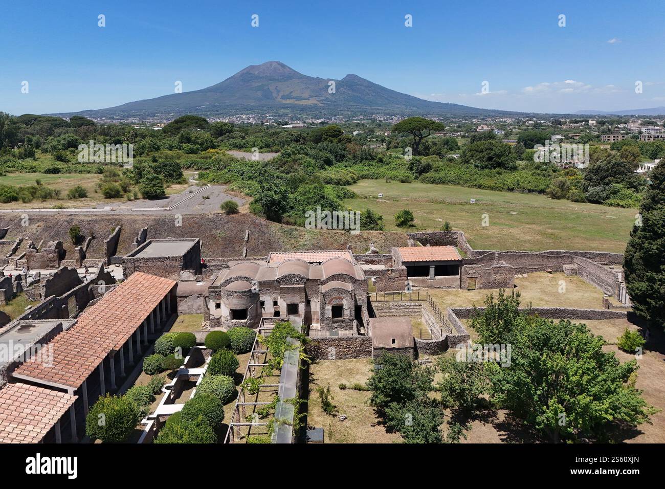aerial view of Historic streets of the Ancient Roman city of Pompeii ...
