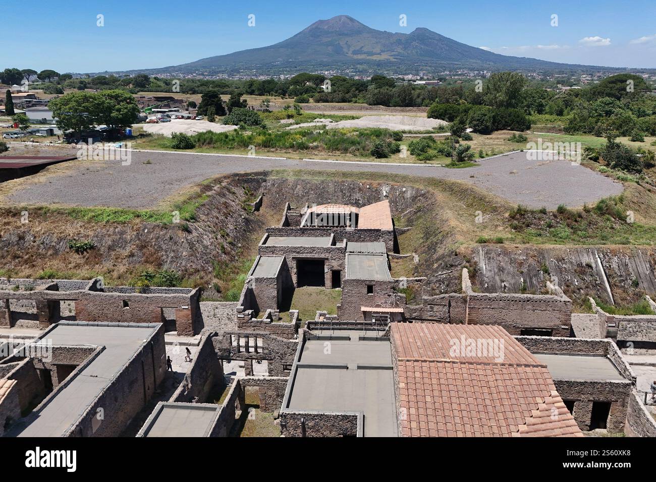 aerial view of Historic streets of the Ancient Roman city of Pompeii ...