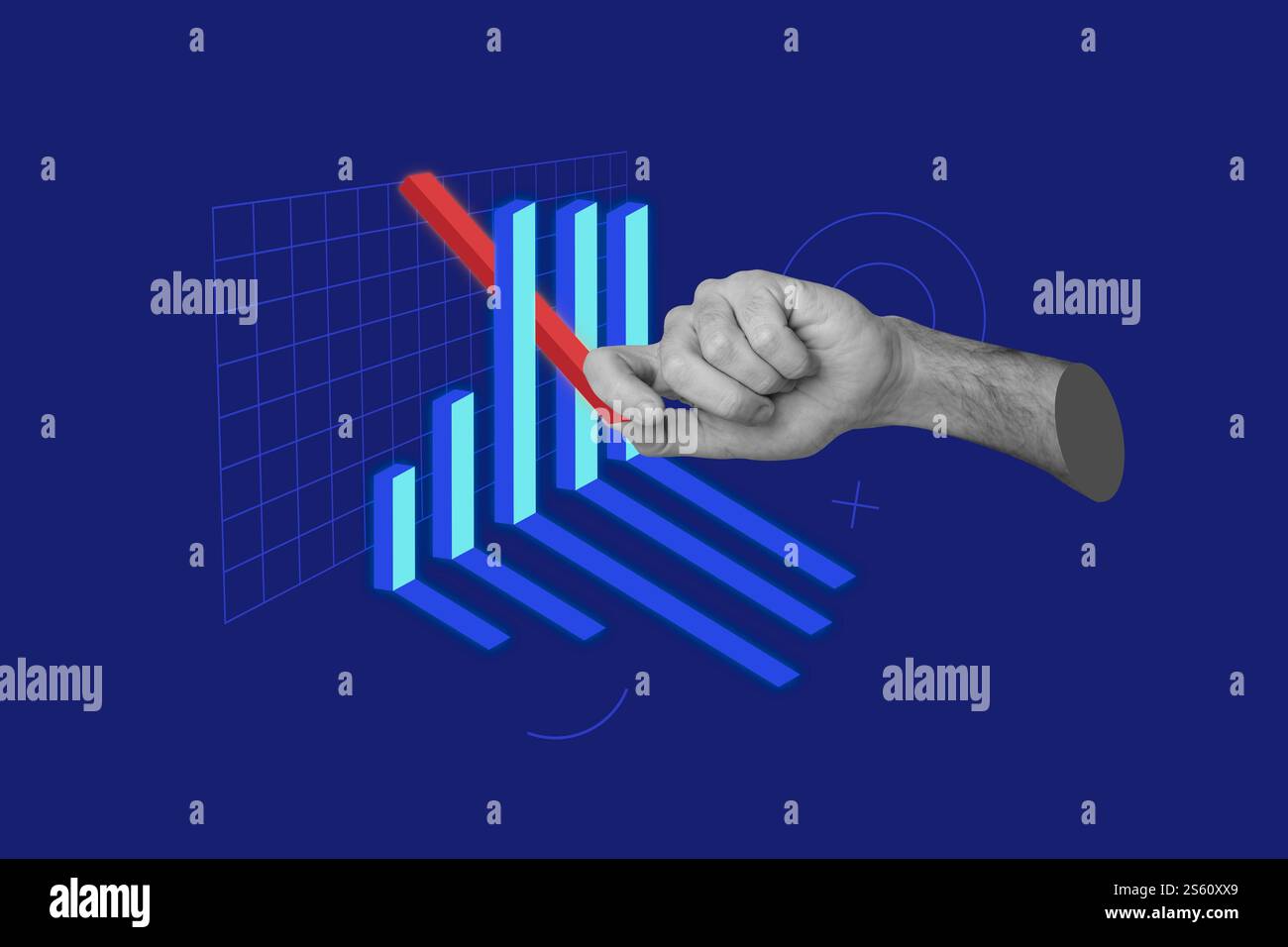 Creative photo poster trend art collage image of hand hold chart ...