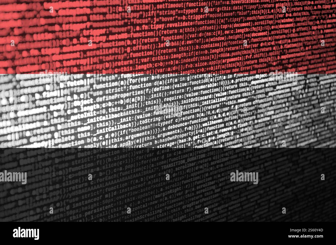 Yemen flag is depicted on the screen with the program code. The concept ...
