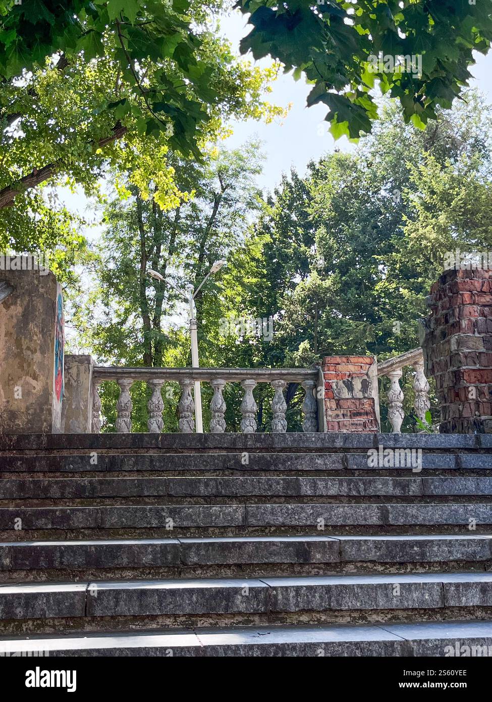 an old crumbling staircase with a balustrade Stock Photo - Alamy