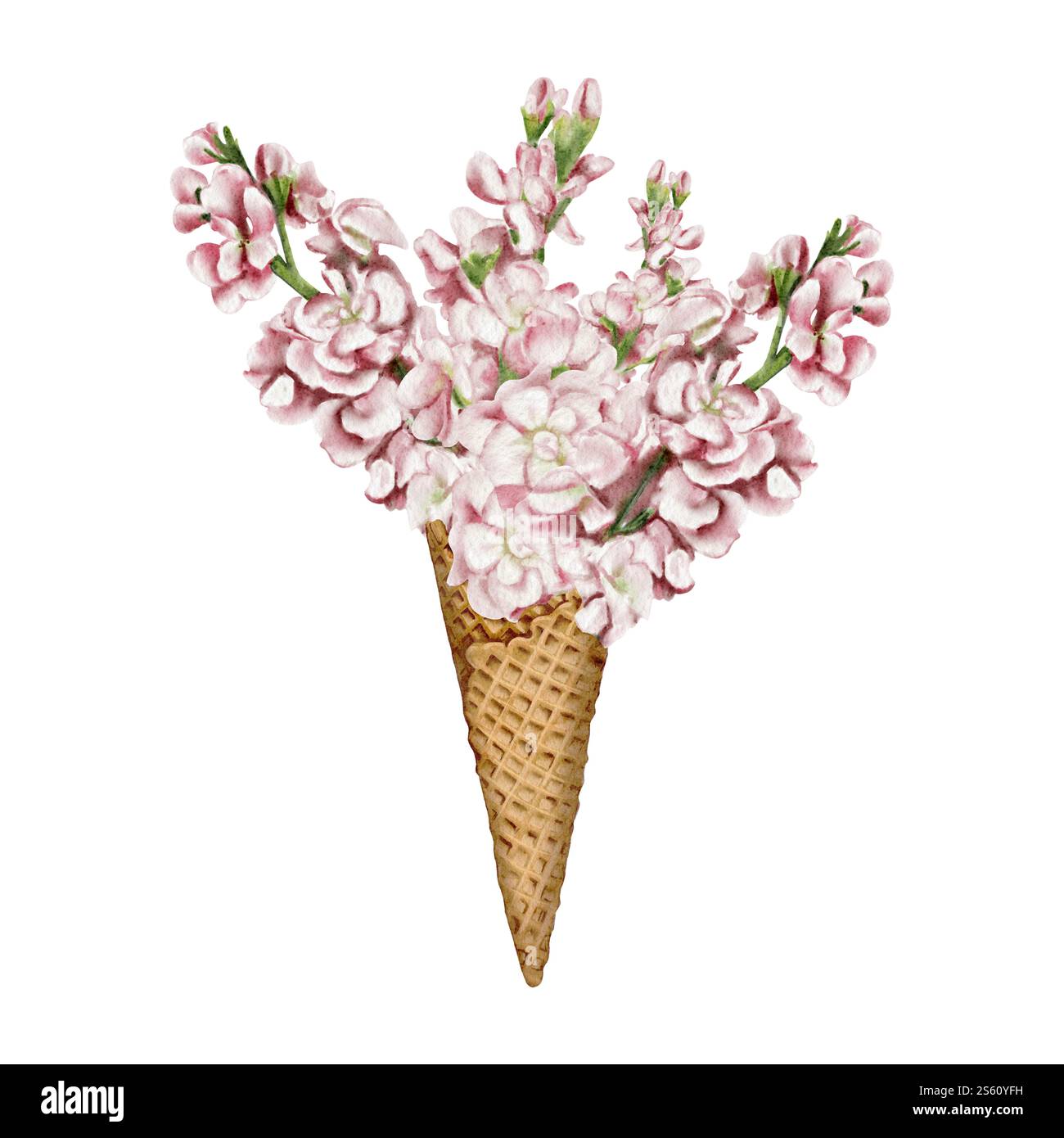 Spring bouquet. Pink flowers in an ice cream cone. Flower dessert ...