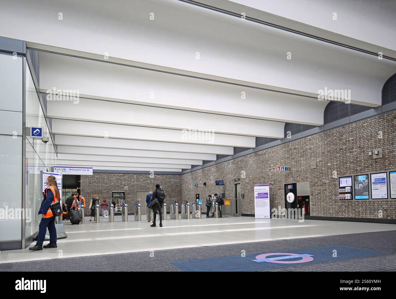 Entrance hall and ticket barriers at the new Elizabeth Line station in ...