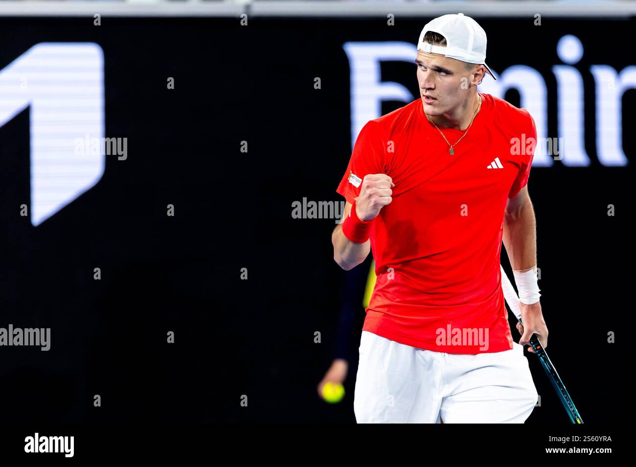 MELBOURNE, VIC - JANUARY 15: Jakub Mensik of Czechia celebrates during ...